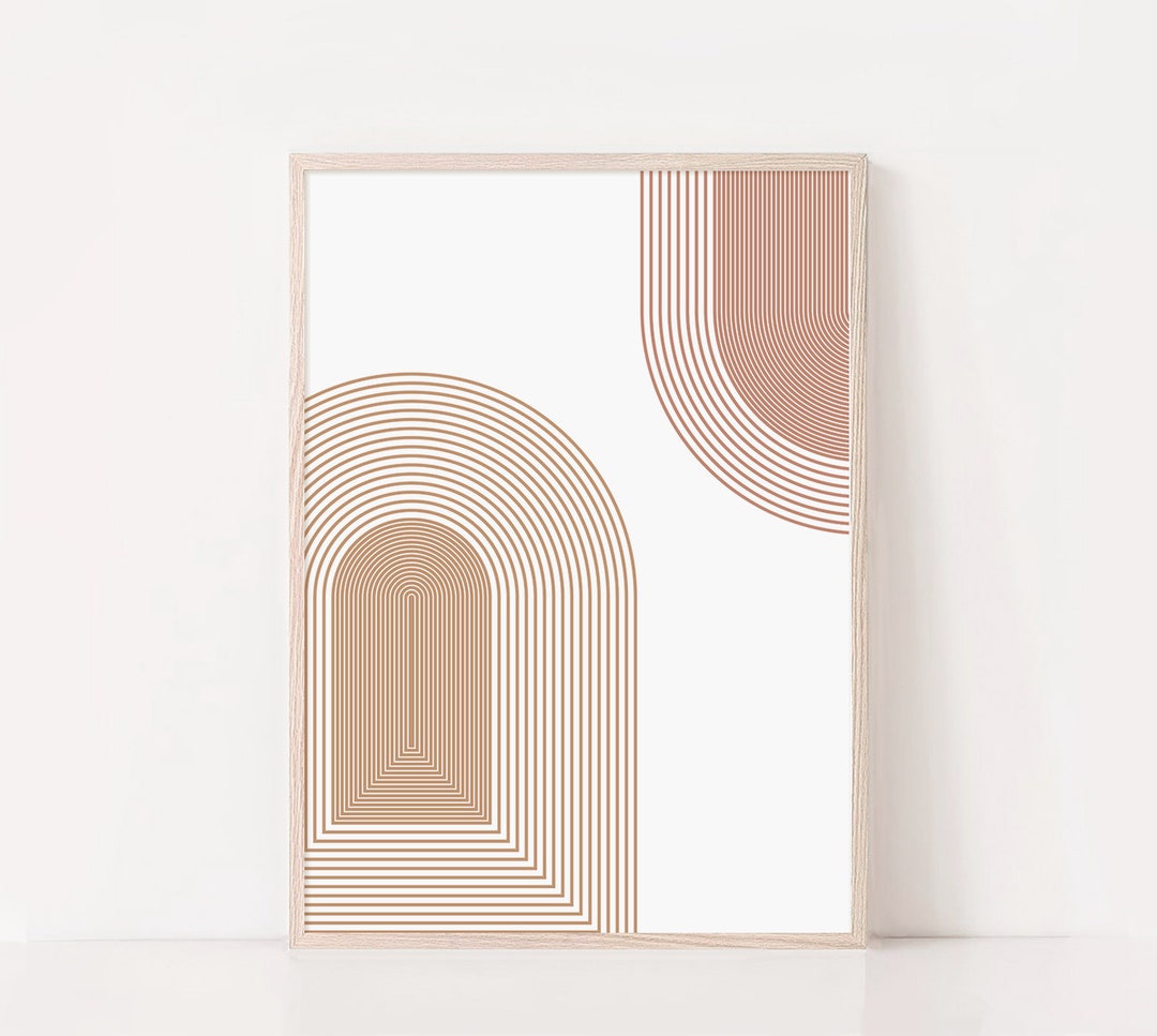 Arch Line Art, Modern Geometric Art, Mid Century Line Art, Brown Pink ...
