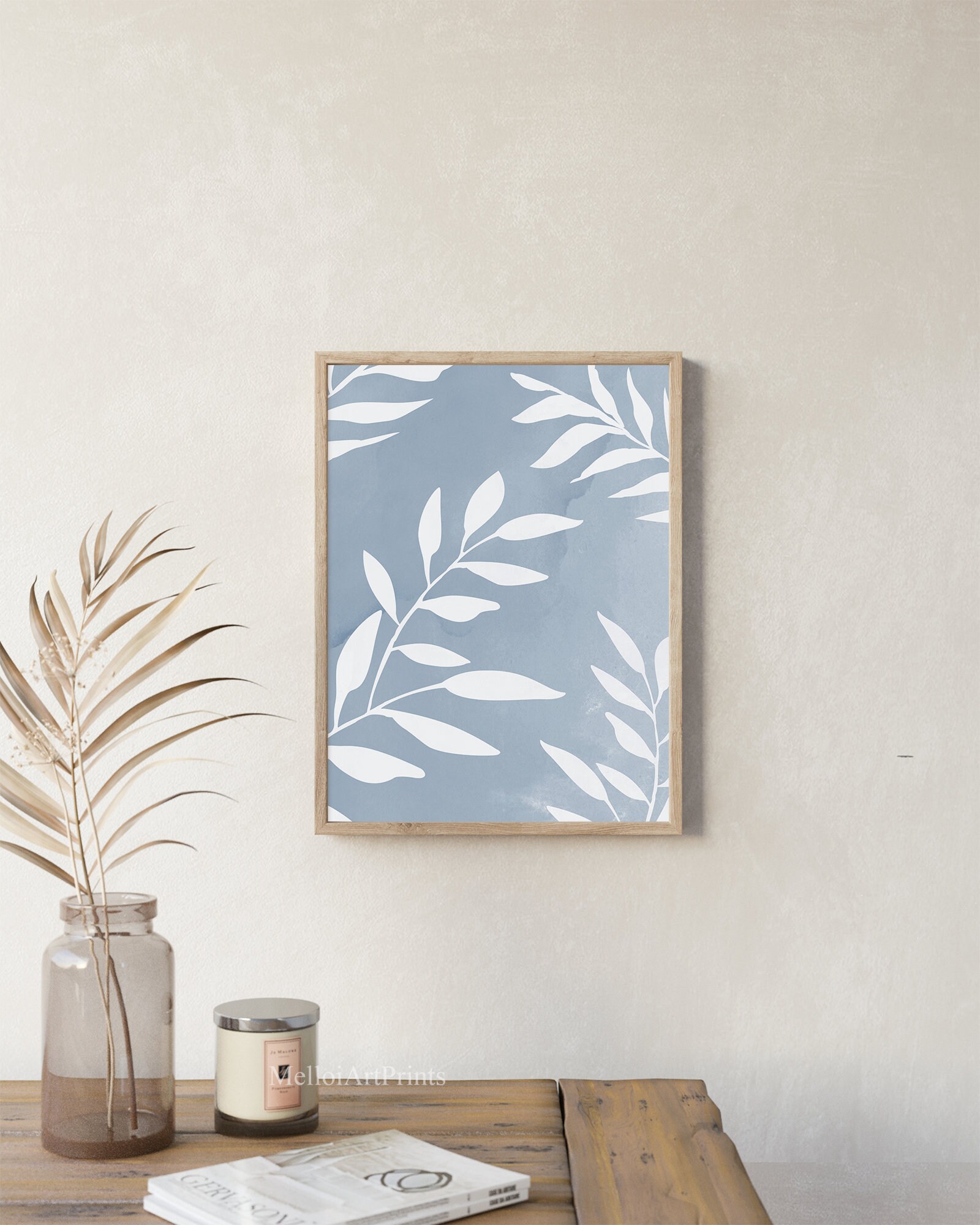 Blue White Tropical Plants Print Blue Leaf Print Nursery - Etsy