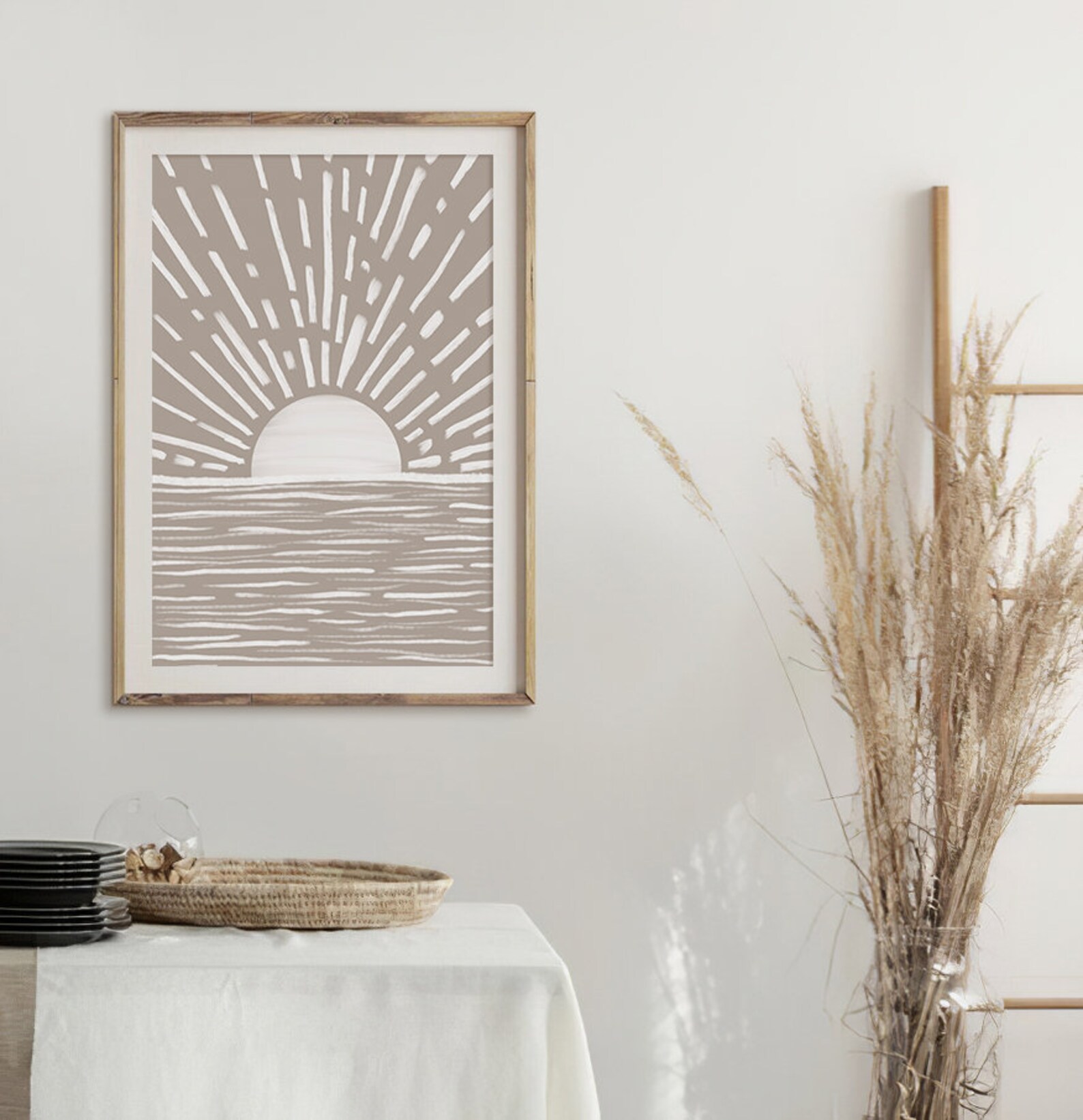 Sunset Line Art Print Geometric Wall Artbeige | Etsy