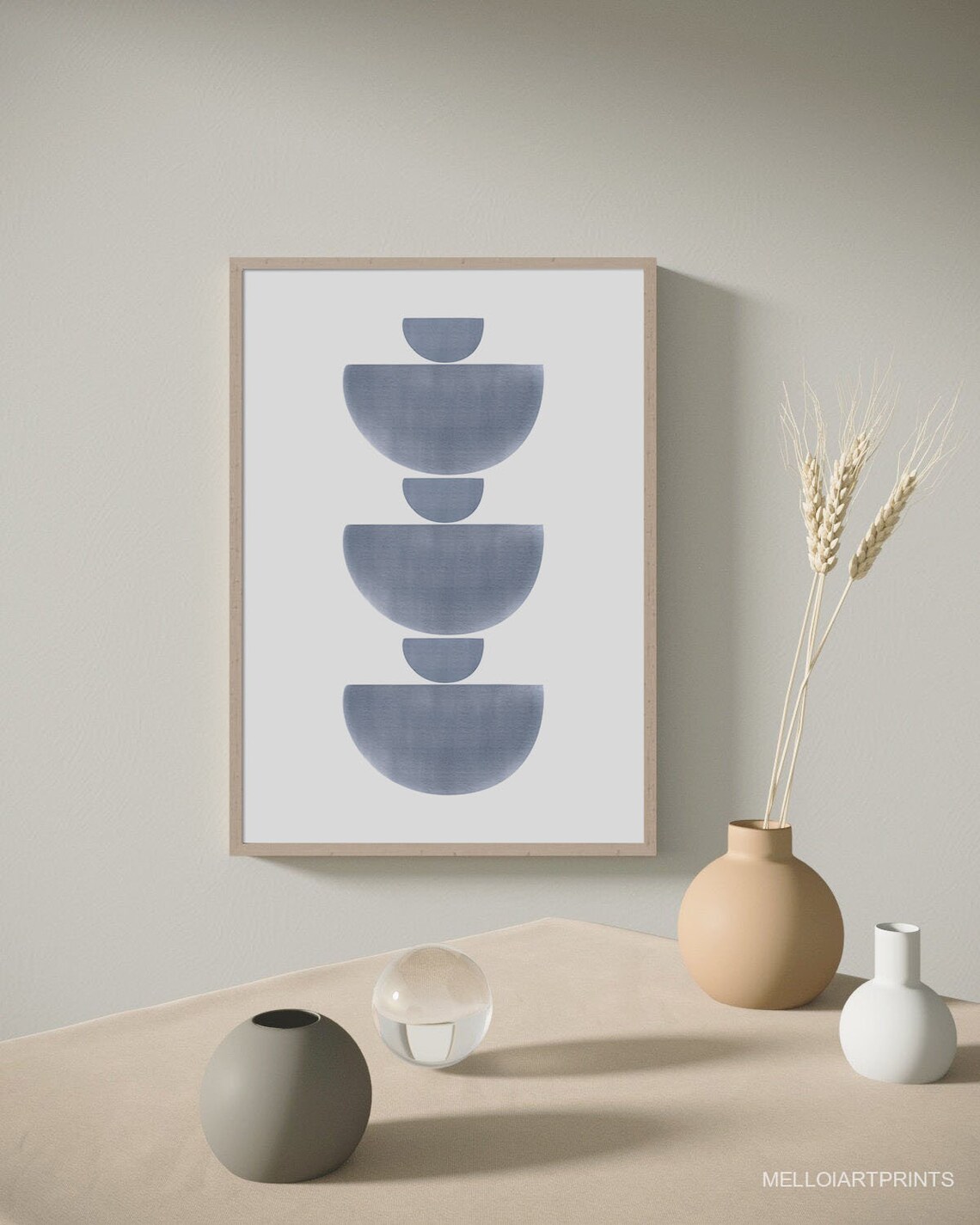 Blue Semi Circle Print Geometric Art Blue White Wall Art | Etsy