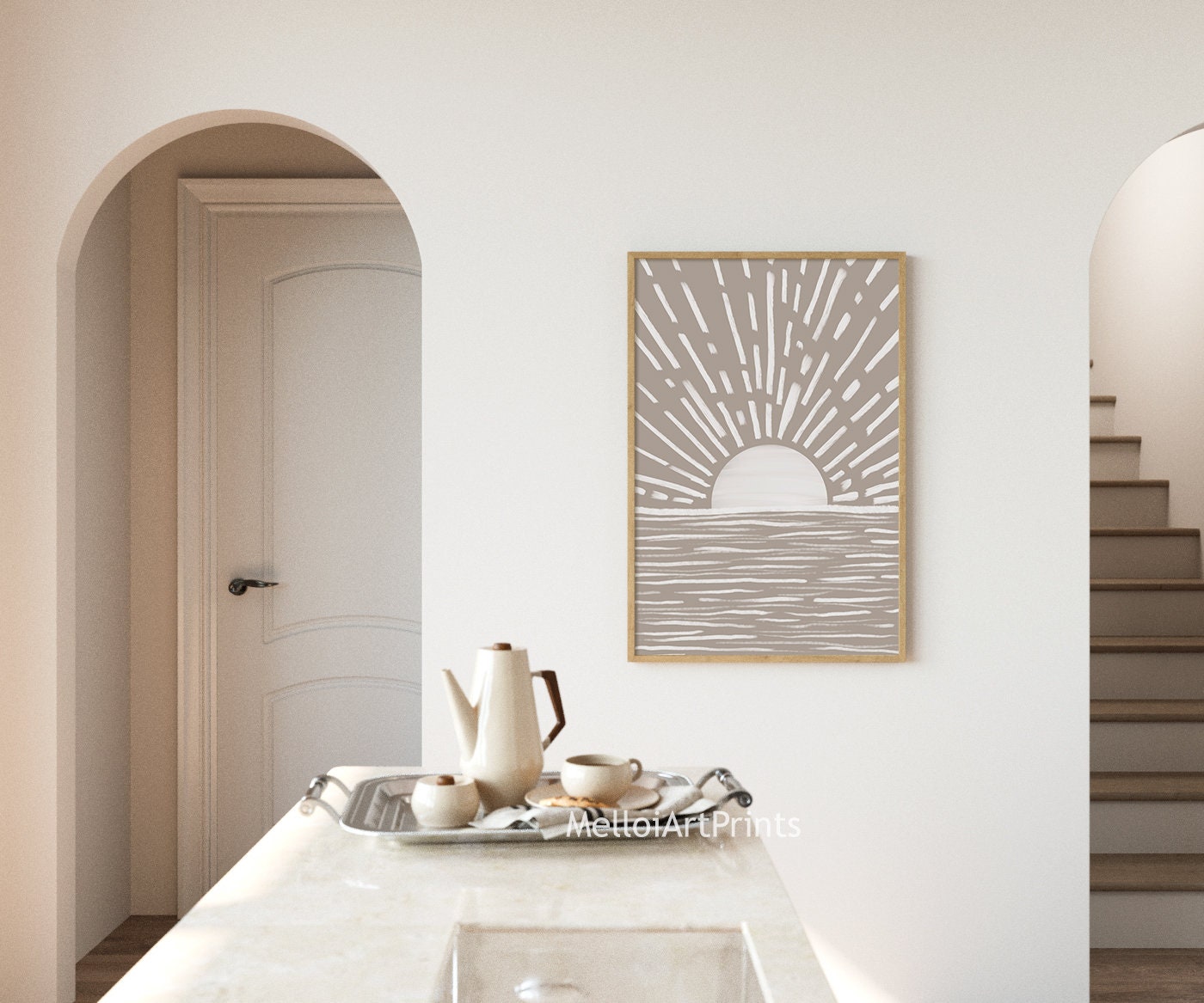 Sunset Line Art Print Geometric Wall Artbeige | Etsy