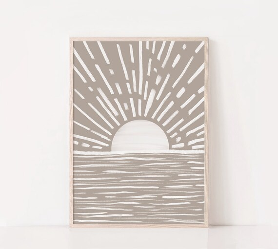 Sunset Line Art Print Geometric Wall Artbeige | Etsy