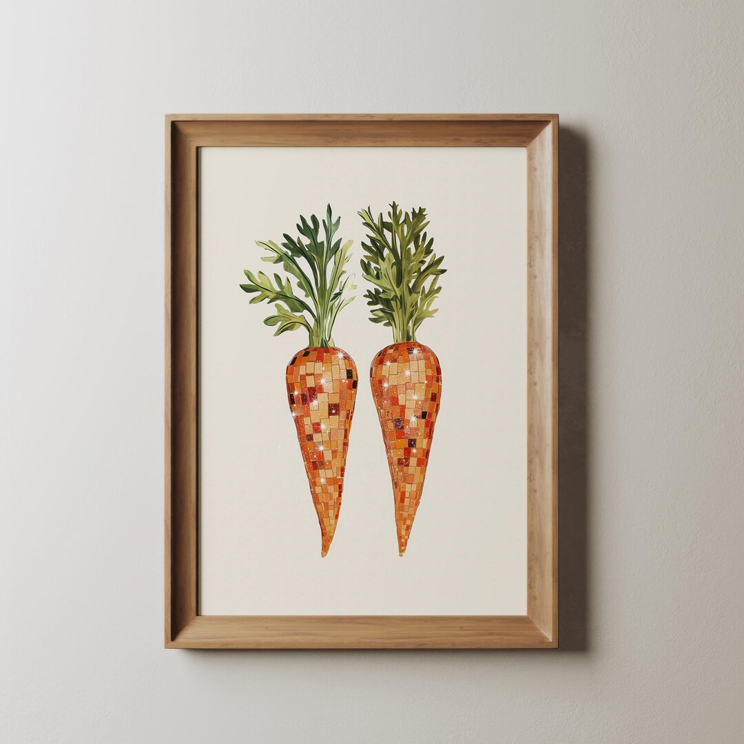 Disco Carrot Art Print Unique Vegetable Illustration Wall Decor Kitchen ...