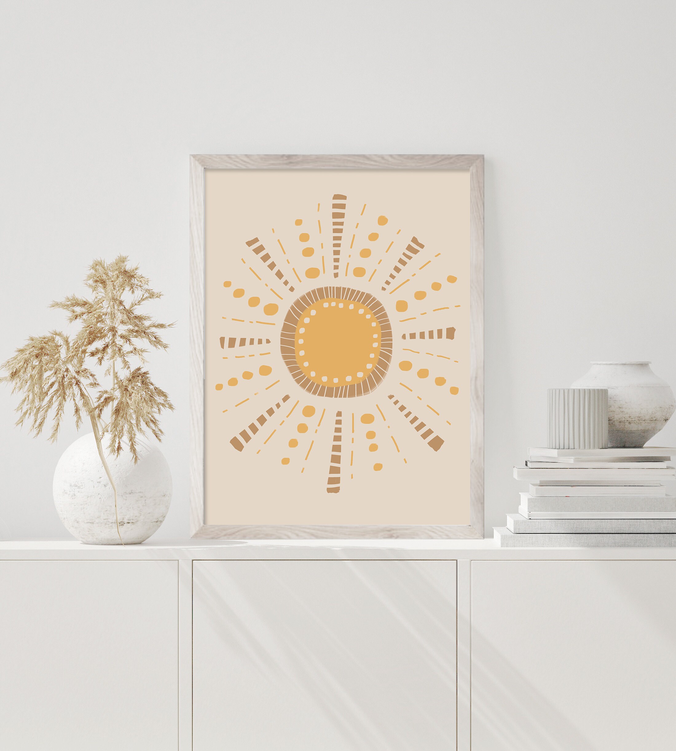 Sun Painting Boho Decor Vintage Drawing Hand Painted Print | Etsy