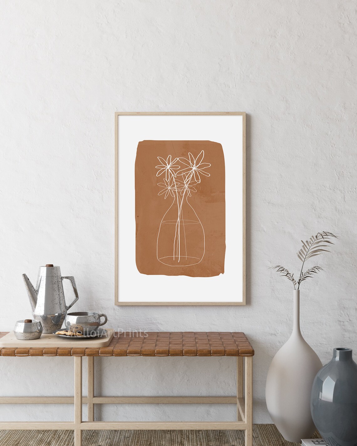 Terracotta Flowers Print Flowers Vase Illustration Print | Etsy