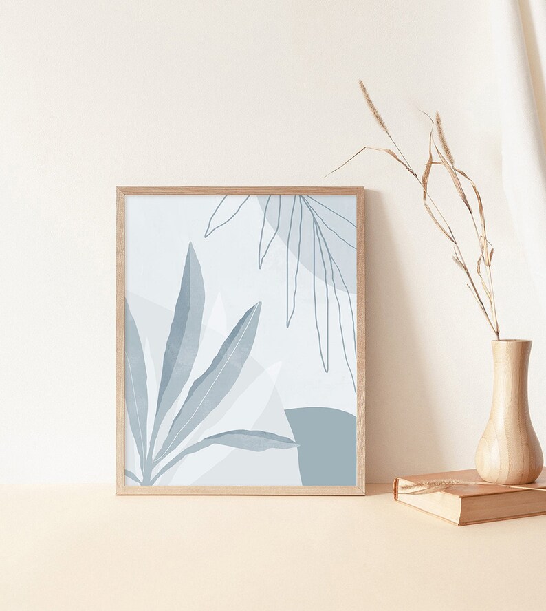 Blue Gray Botanical Print Blue Leaf Print Tropical Wall Art - Etsy