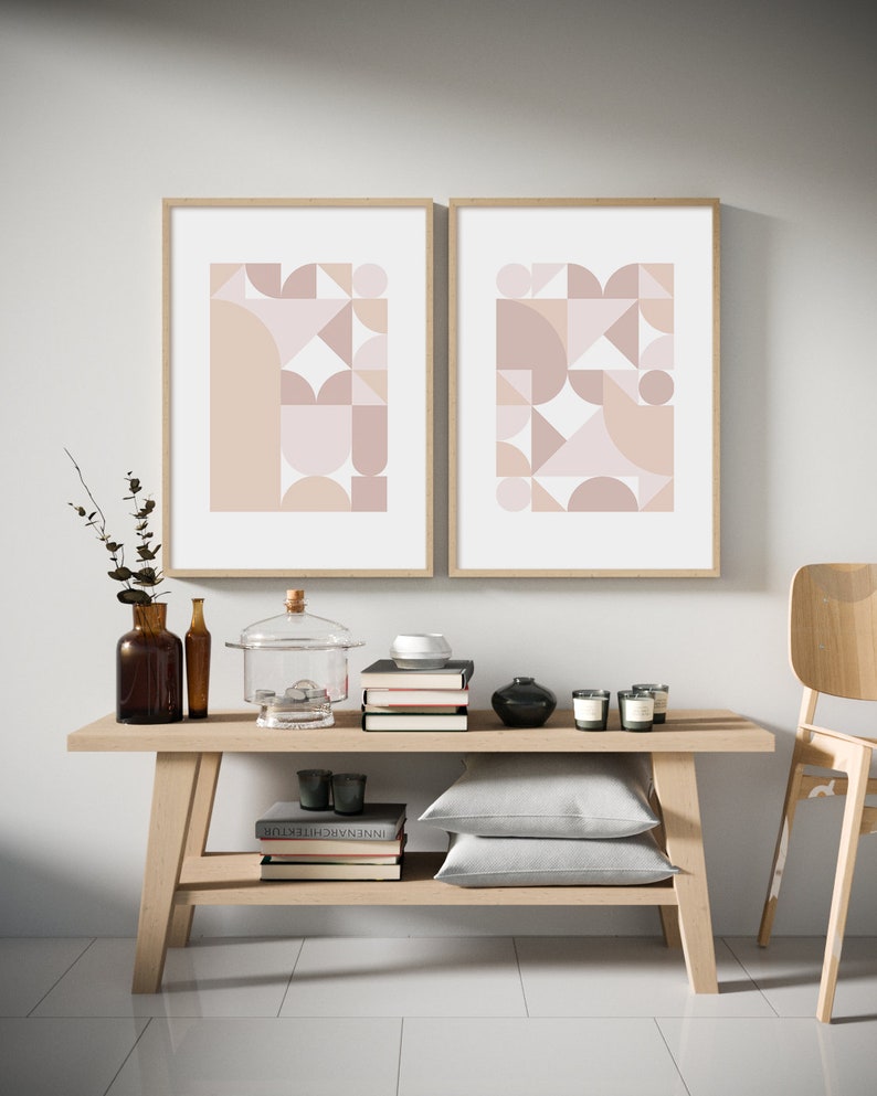 Abstract Geometric Print Geometric Pastel Print Pink Beige | Etsy
