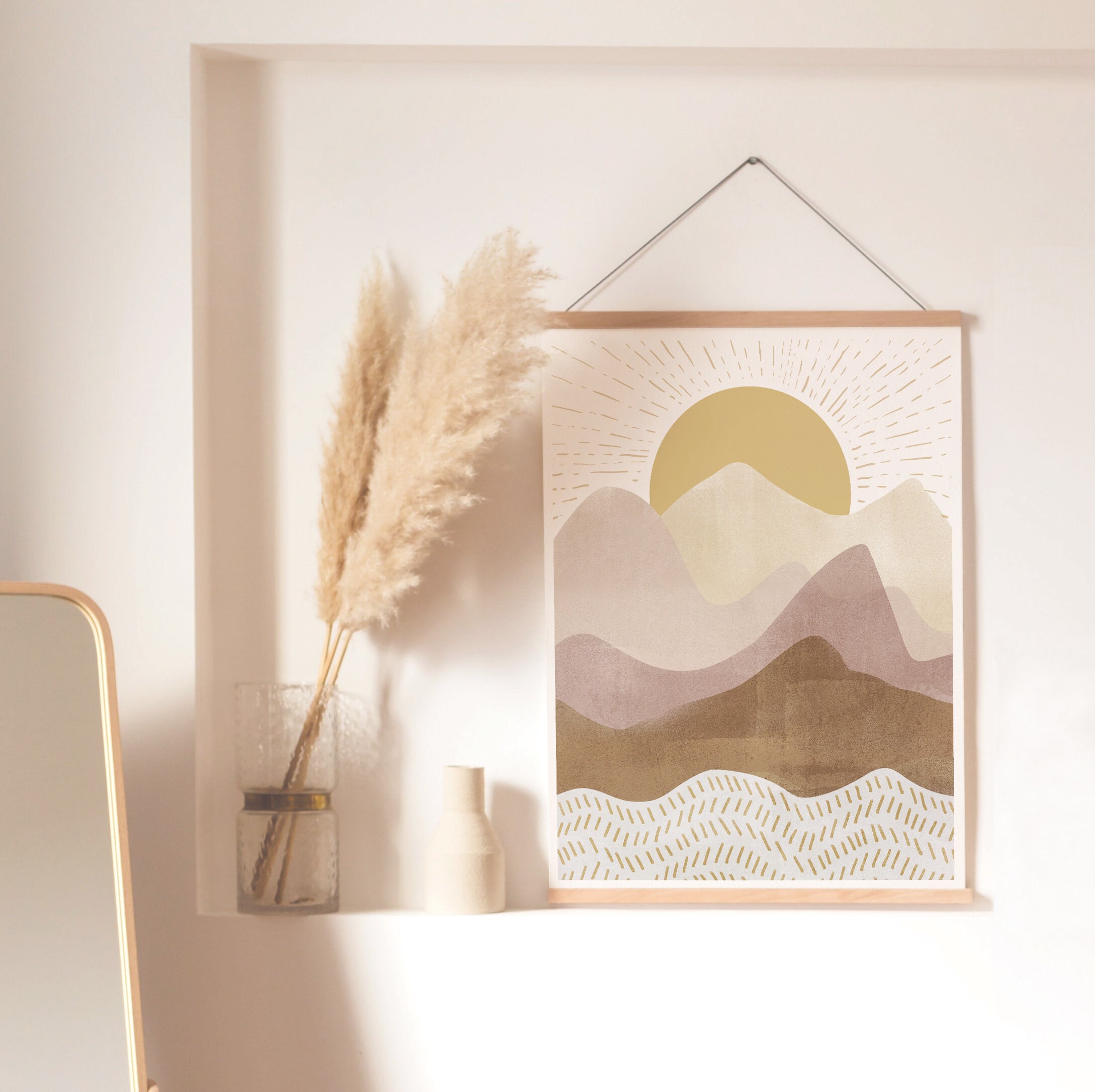 Abstract Mountain Print Abstract Sunset Print Beige Boho Decor | Etsy