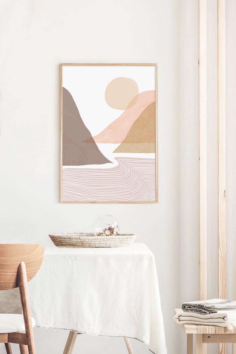 Geometric Landscape Art Print Modern Becah Art Sunset Wall - Etsy