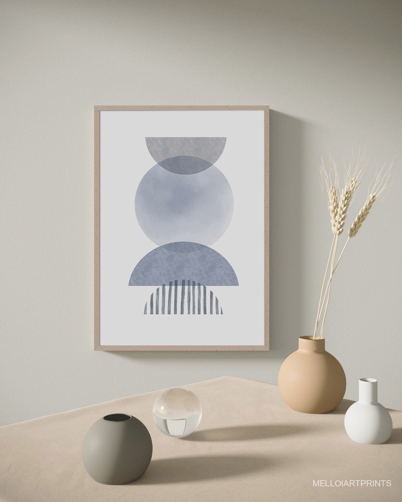 Abstract Semi Circle Print Geometric Arch Art Blue White - Etsy