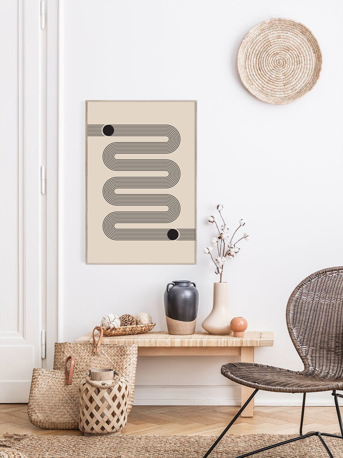 Modern Black Curved Line Art Mid Century Curved Line Art | Etsy