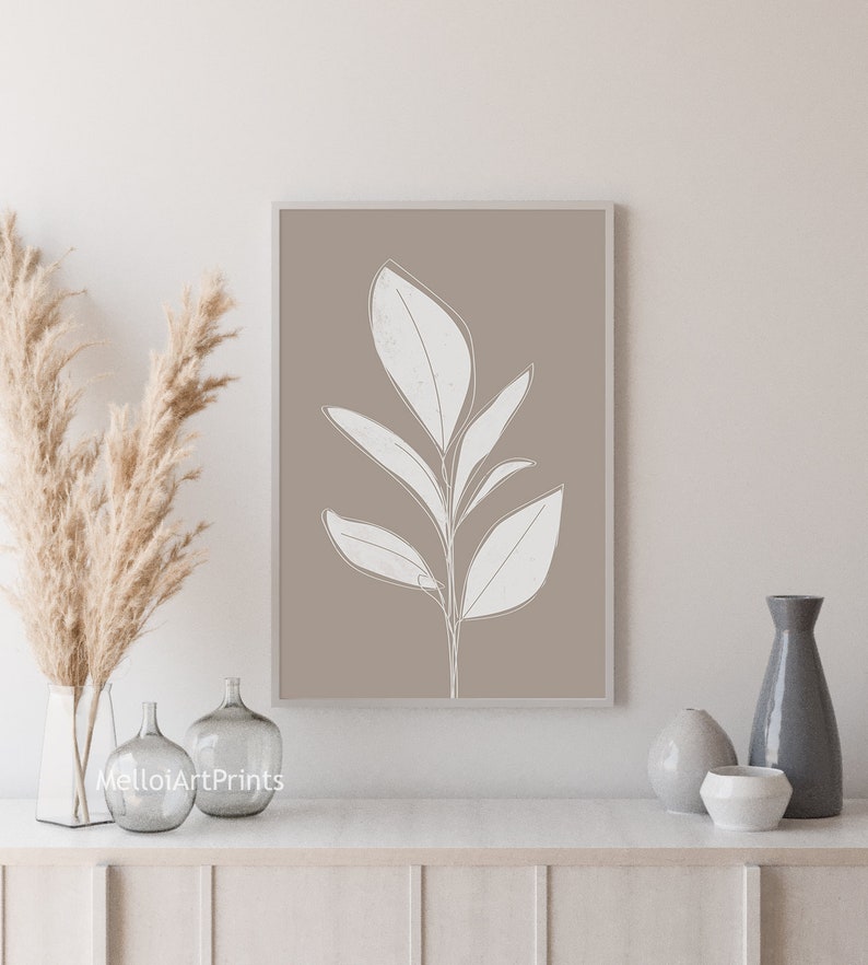 Beige Modern Leaf Print Leaf Illustration Print Tropical | Etsy