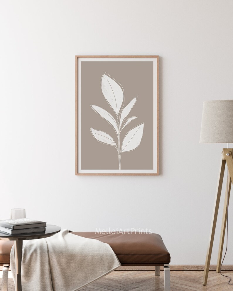 Beige Modern Leaf Print Leaf Illustration Print Tropical | Etsy