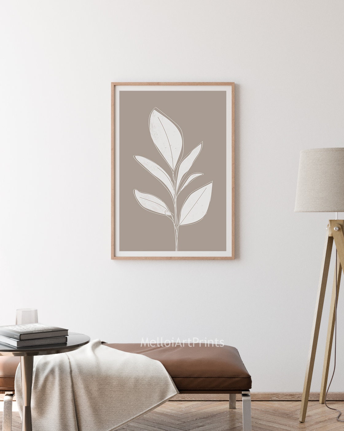 Beige Modern Leaf Print Leaf Illustration Print Tropical | Etsy