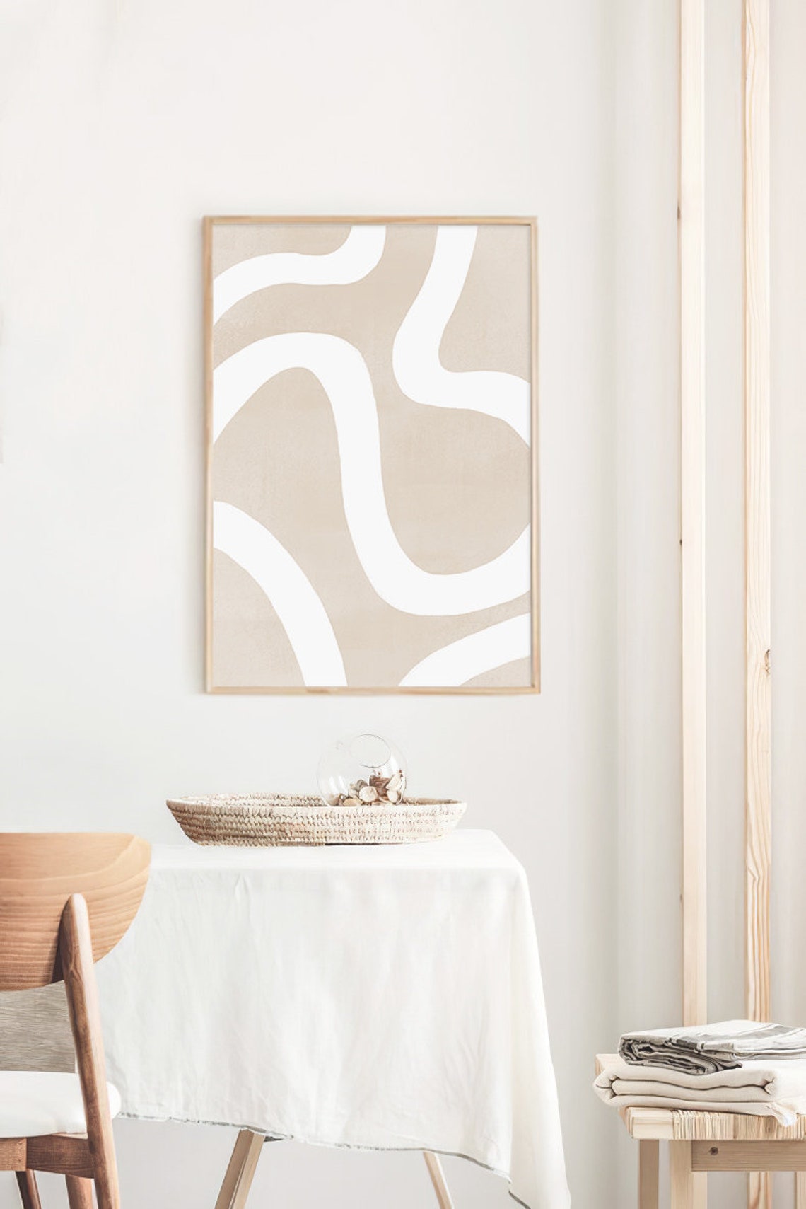 Neutral Beige Abstract, Beige White Art Print, Beige Curve Print ...