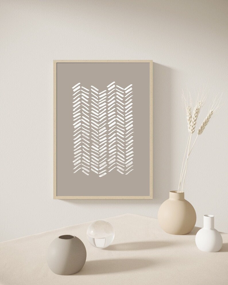 White Gray Abstract Print Digital Print Mid Century Line | Etsy