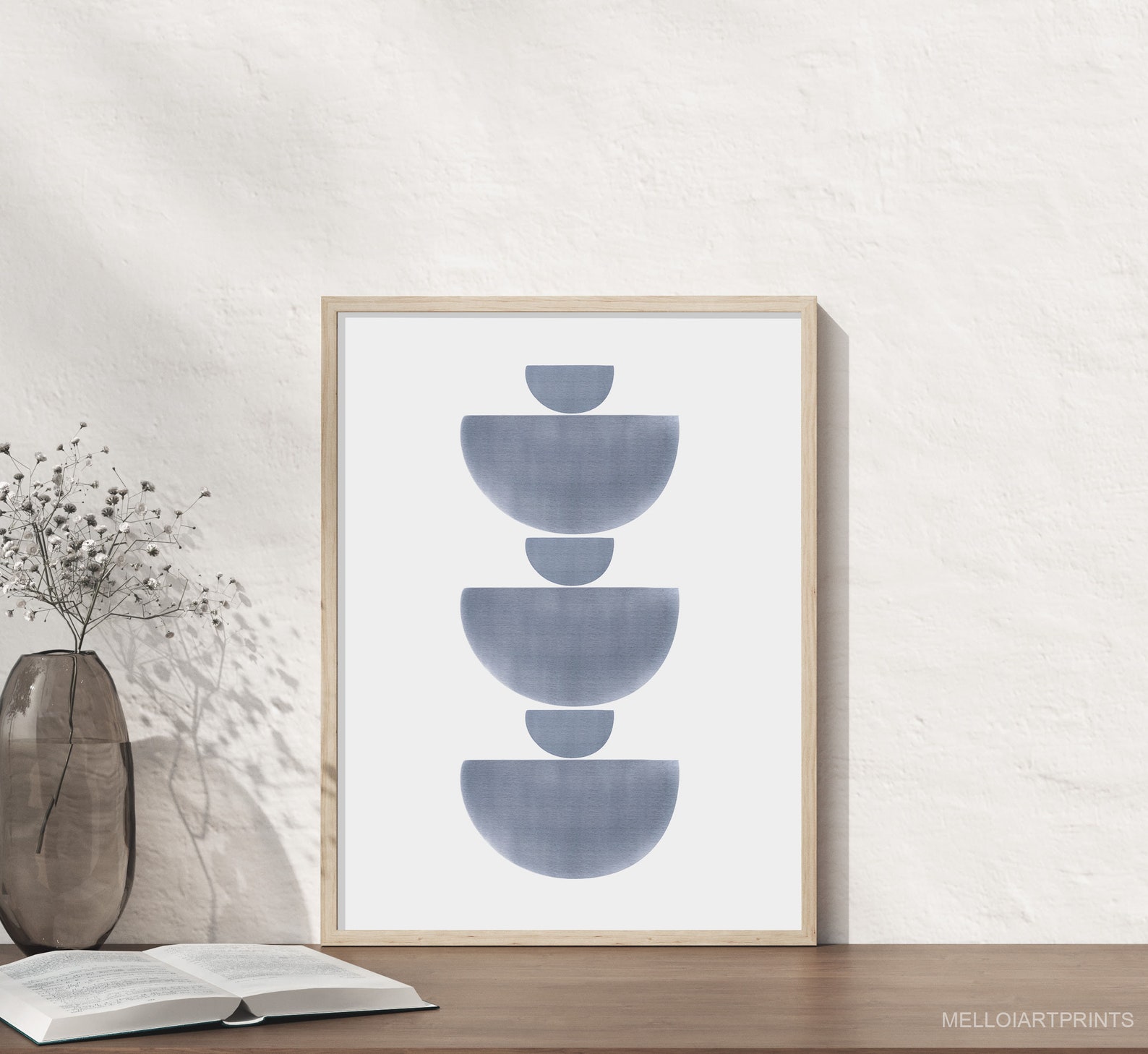 Blue Semi Circle Print Geometric Art Blue White Wall Art | Etsy