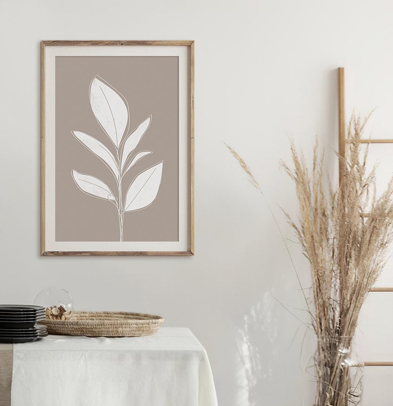 Beige Modern Leaf Print Leaf Illustration Print Tropical | Etsy