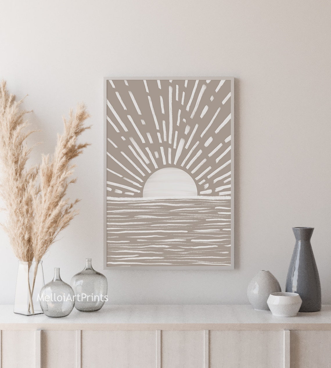 Sunset Line Art Print Geometric Wall Artbeige | Etsy