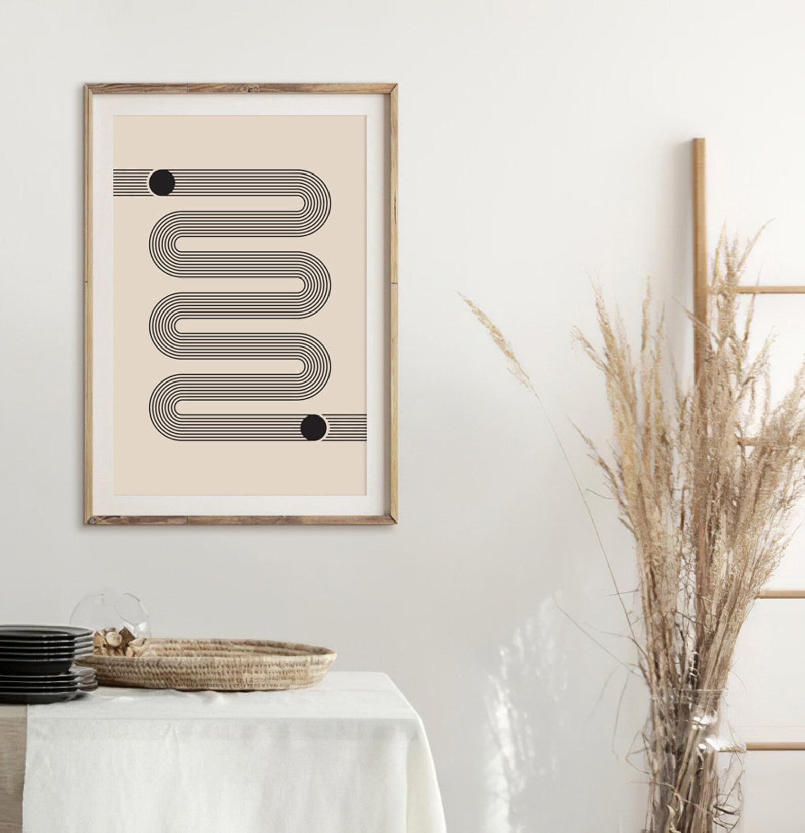 Modern Black Curved Line Art Mid Century Curved Line Art - Etsy
