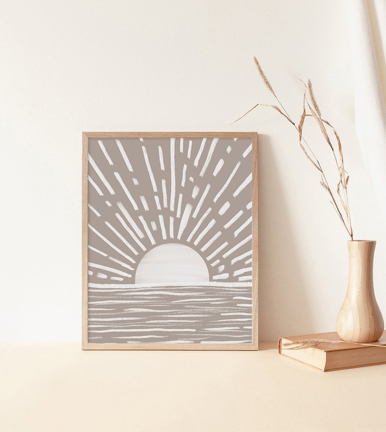 Sunset Line Art Print Geometric Wall Artbeige | Etsy