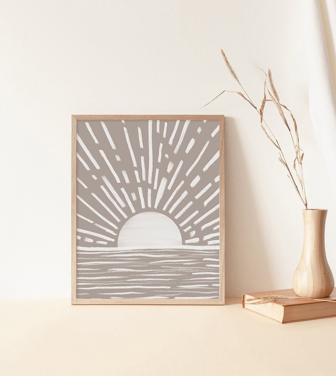 Sunset Line Art Print Geometric Wall Artbeige | Etsy