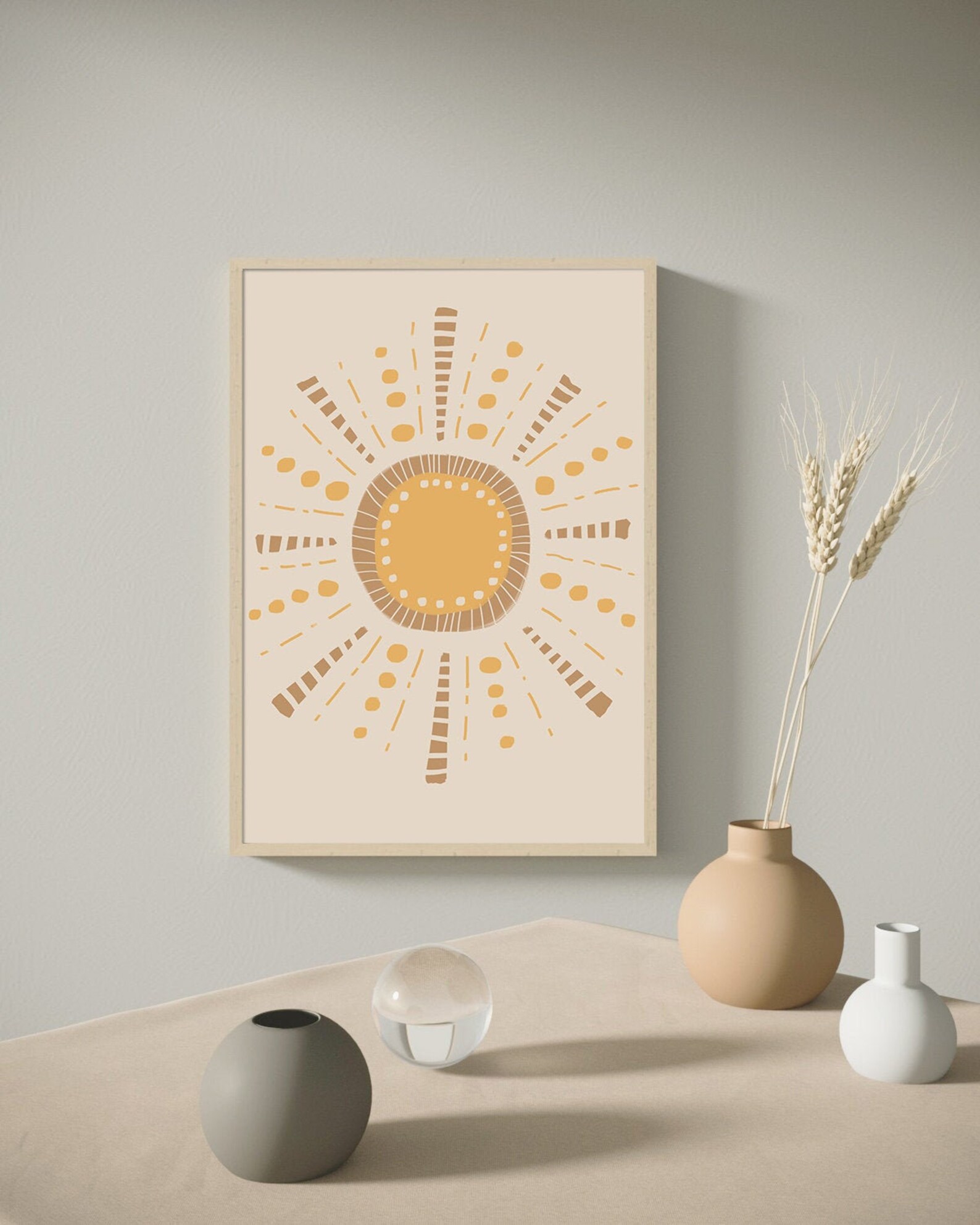 Sun Painting Boho Decor Vintage Drawing Hand Painted Print - Etsy