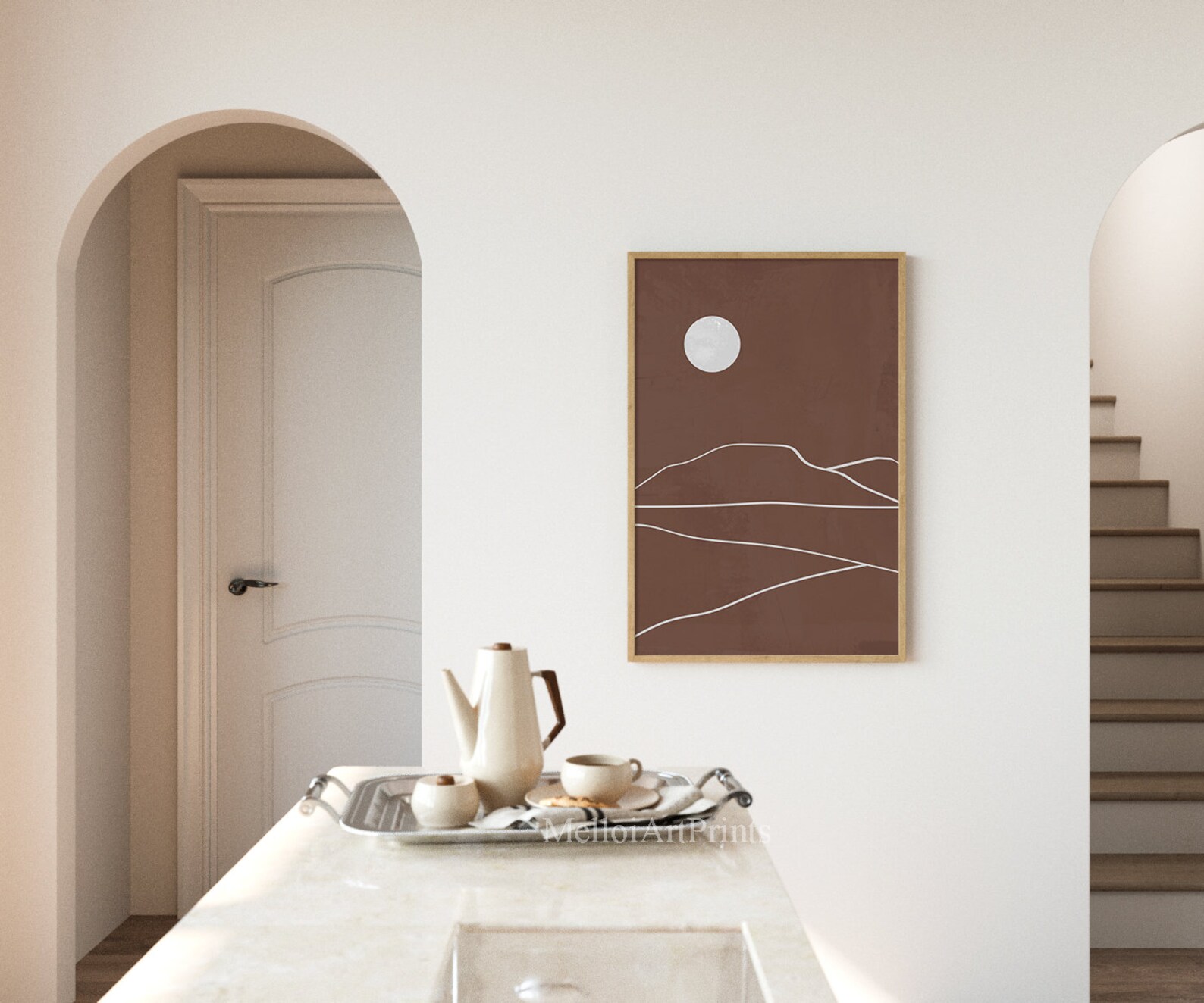 Brown Color Landscape Line Art Terracotta Mountain Wall Art | Etsy