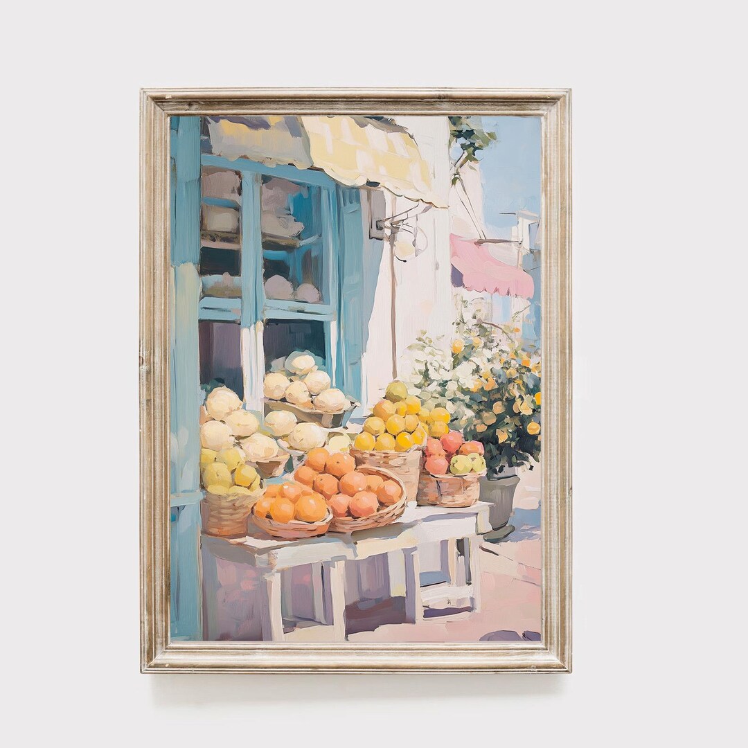 Fruit Stand Art Print, Vibrant Market Produce Display, Colorful ...