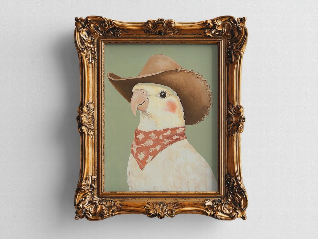 Cowboy Cockatiel Wall Art, Funny Bird Print, Western Farmhouse Decor ...
