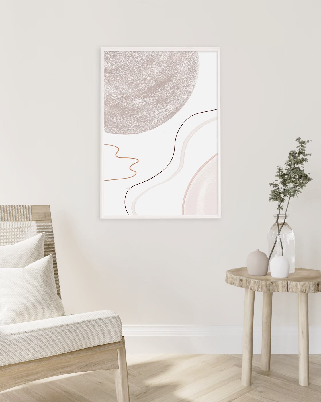 Abstract Minimalist Print Beige Boho Decor Modern Mid | Etsy