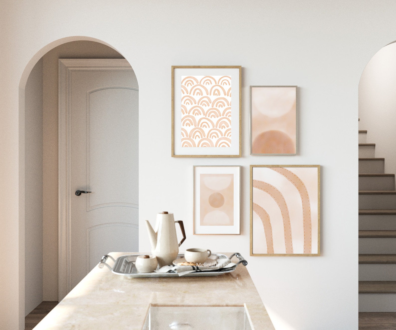 Set of 4 Prints Minimal Art Set Boho Decor Mid Century Wall | Etsy