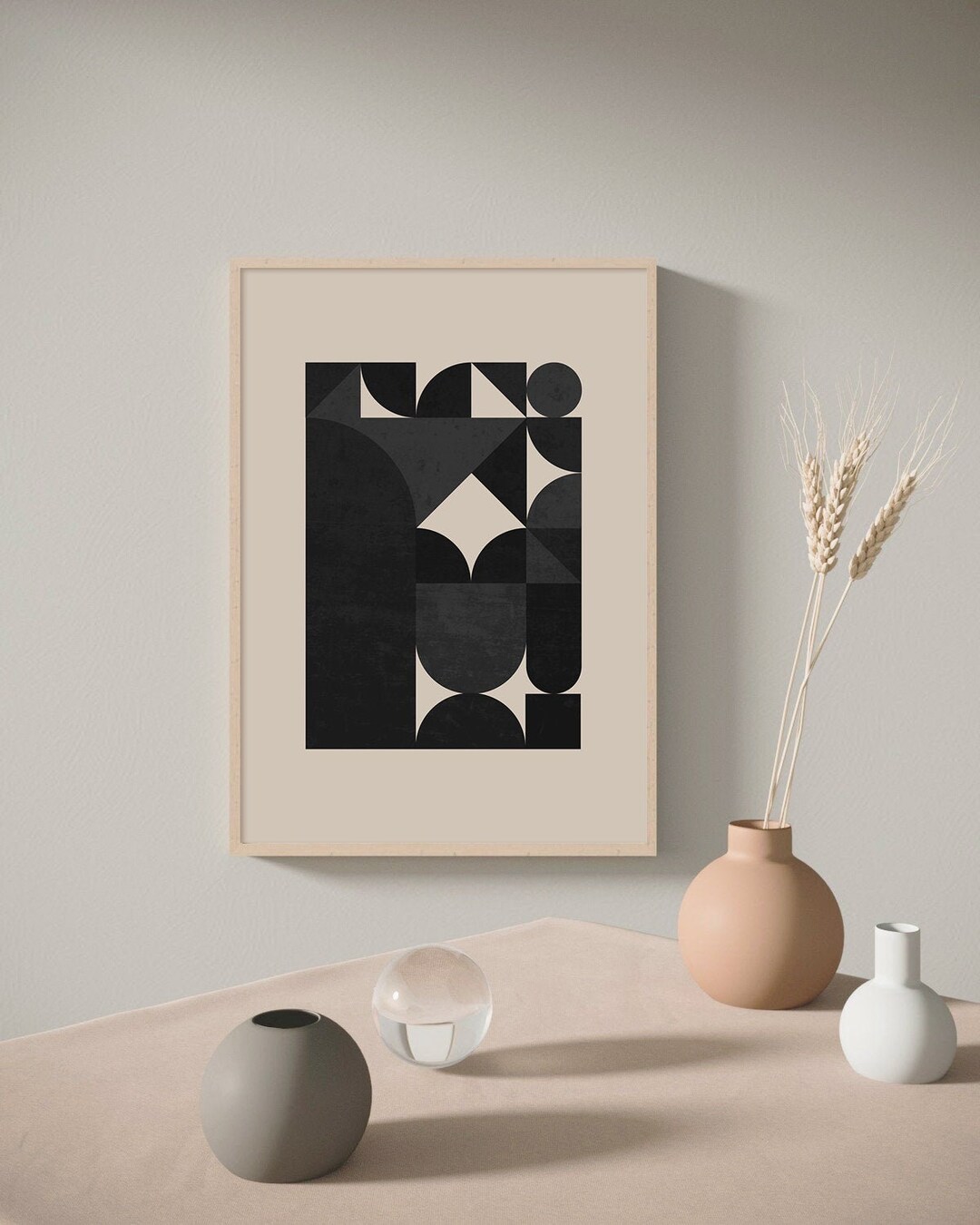 Modern Geometric Black Print, Black Beige Mid Century Print, Modern ...