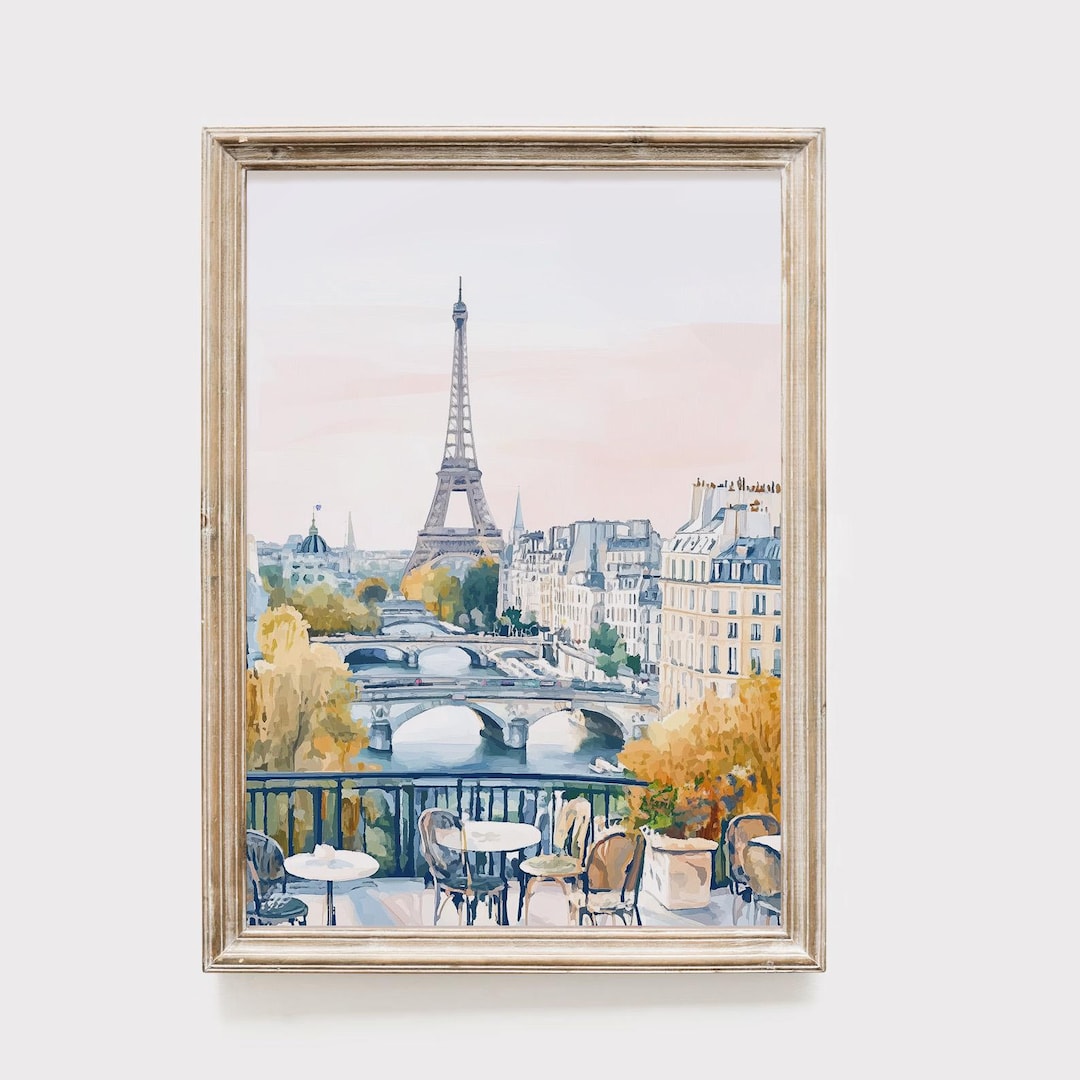 Paris Cityscape Art Print, Eiffel Tower Wall Decor, Seine River Bridge ...