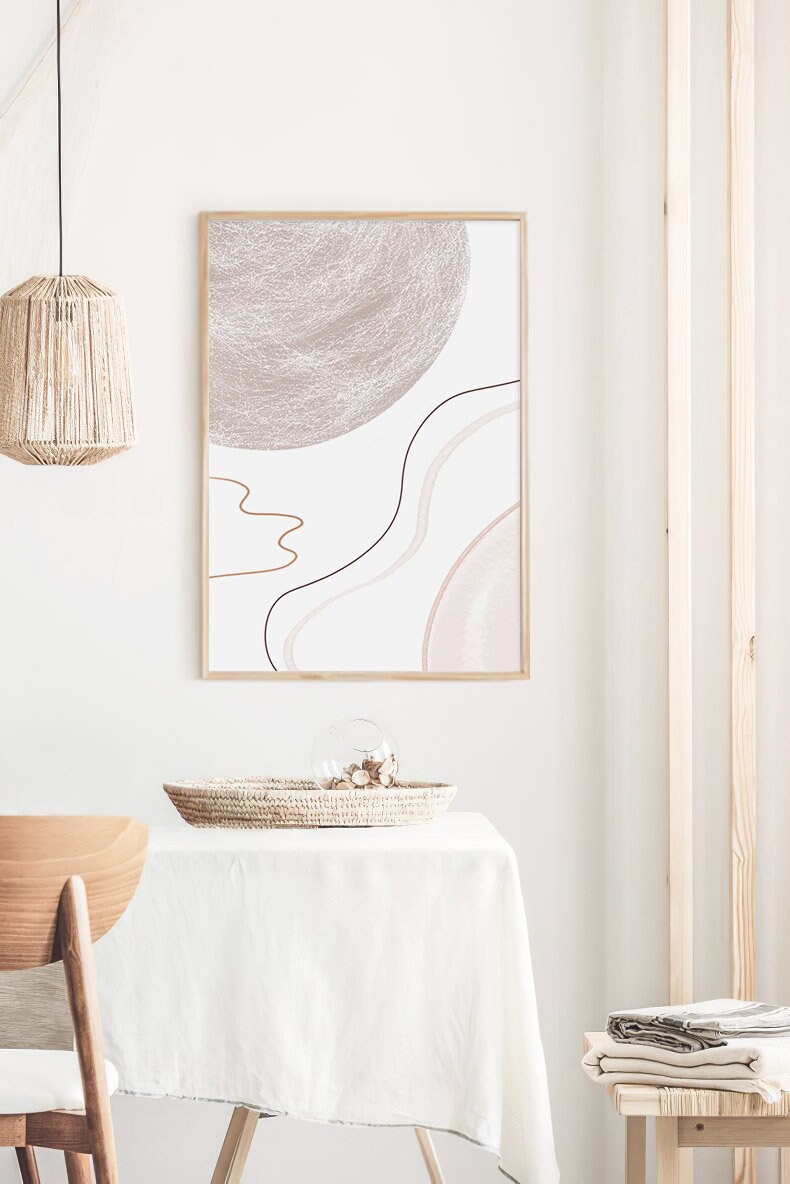 Abstract Minimalist Print Beige Boho Decor Modern Mid | Etsy