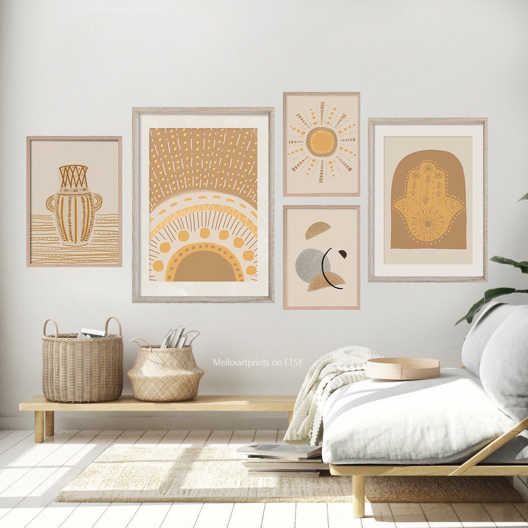 Digital Art Set, Boho Decor, Set of 5 Prints, Living Room Decor, Art ...
