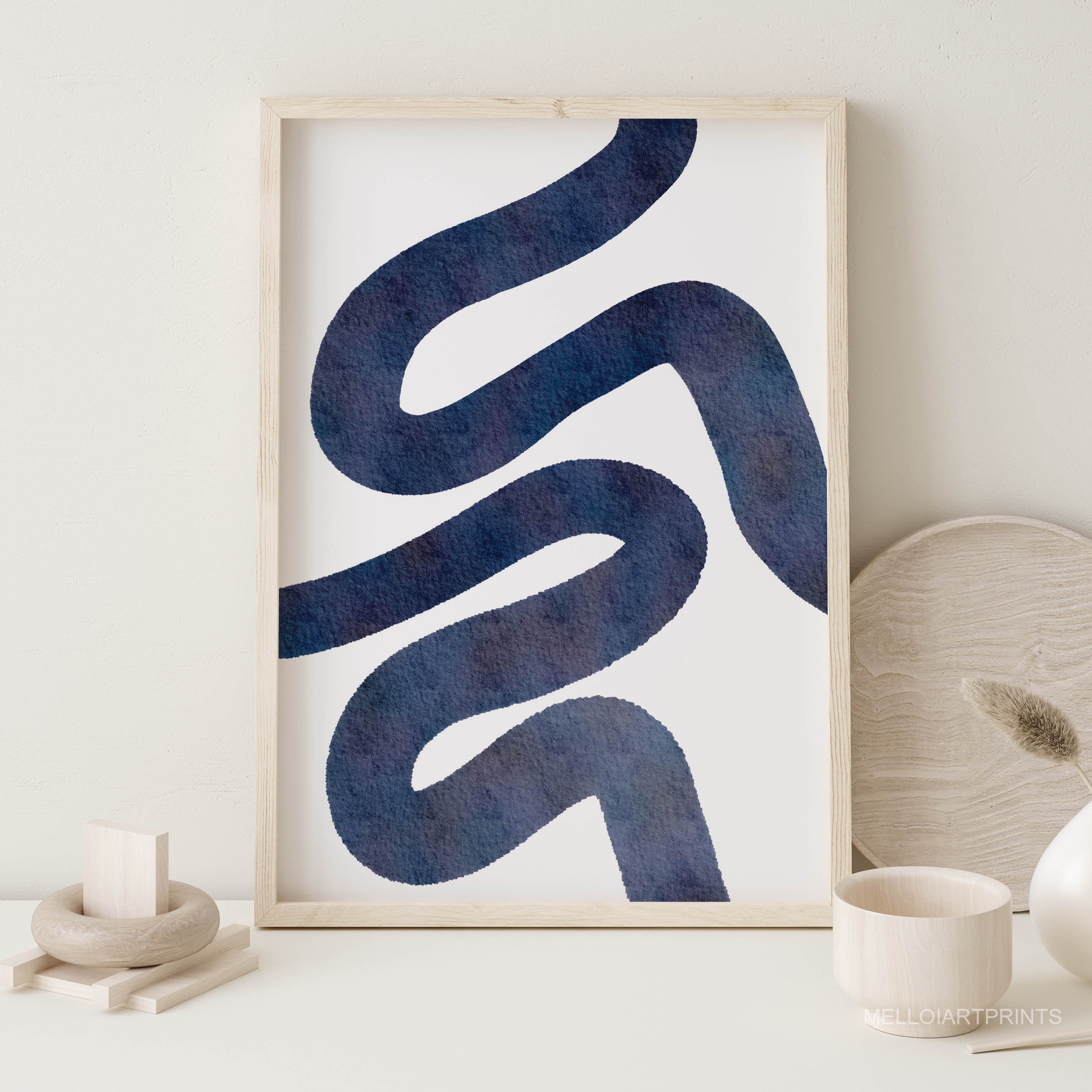 Watercolor Print Navy Blue Poster Minimal Poster Abstract | Etsy