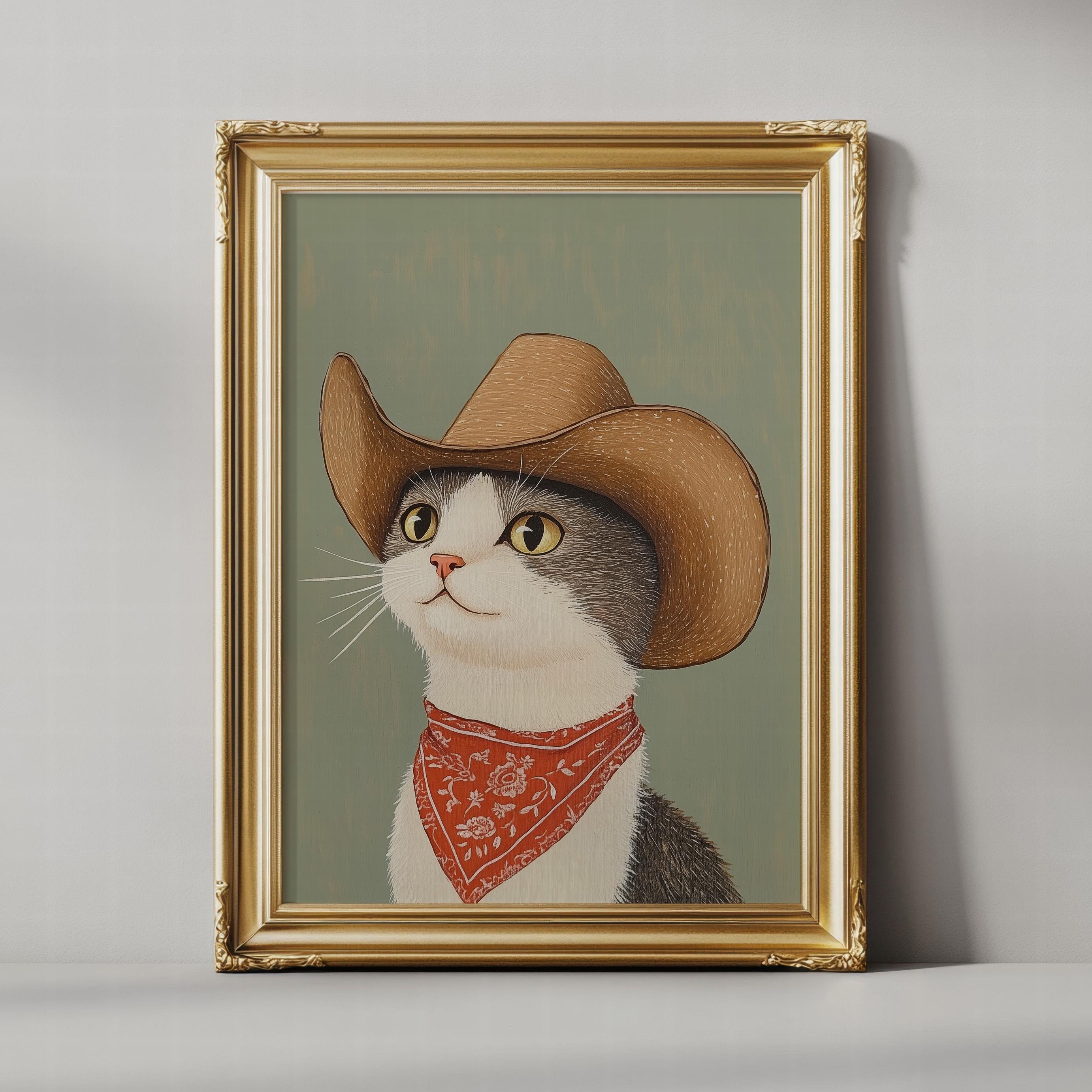 Cowboy Cat Art Print, Western Pet Portrait (digital Download) - Etsy