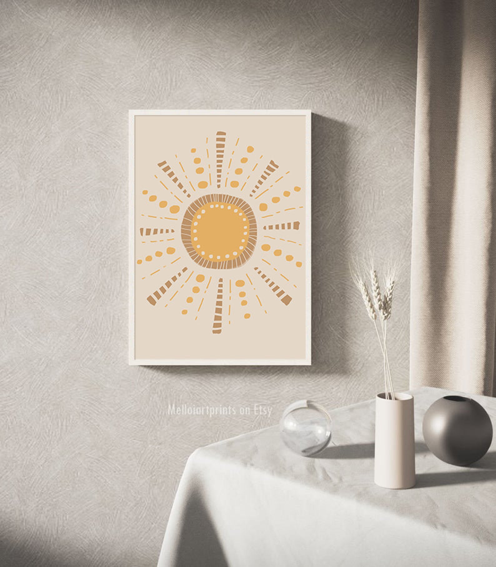 Sun Painting Boho Decor Vintage Drawing Hand Painted Print - Etsy