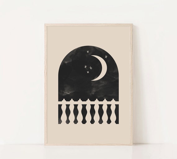 Arch Window Crescent Moon Wall Art Black Geometric Line Art | Etsy