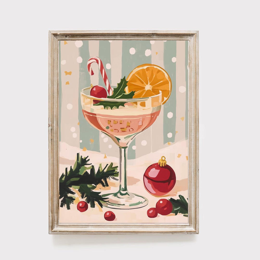 Festive Holiday Cocktail Art Print, Christmas Drink Illustration, Cozy ...