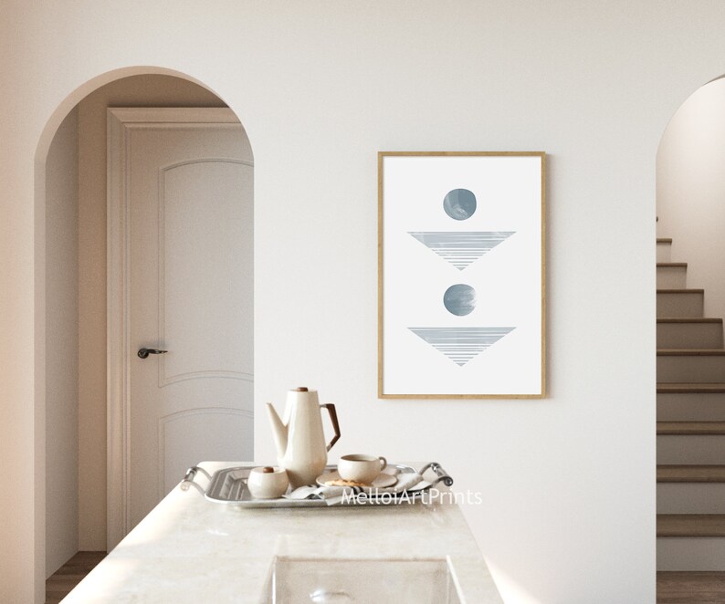 Blue Geometric Print Blue White Wall Art Printable Wall Art - Etsy