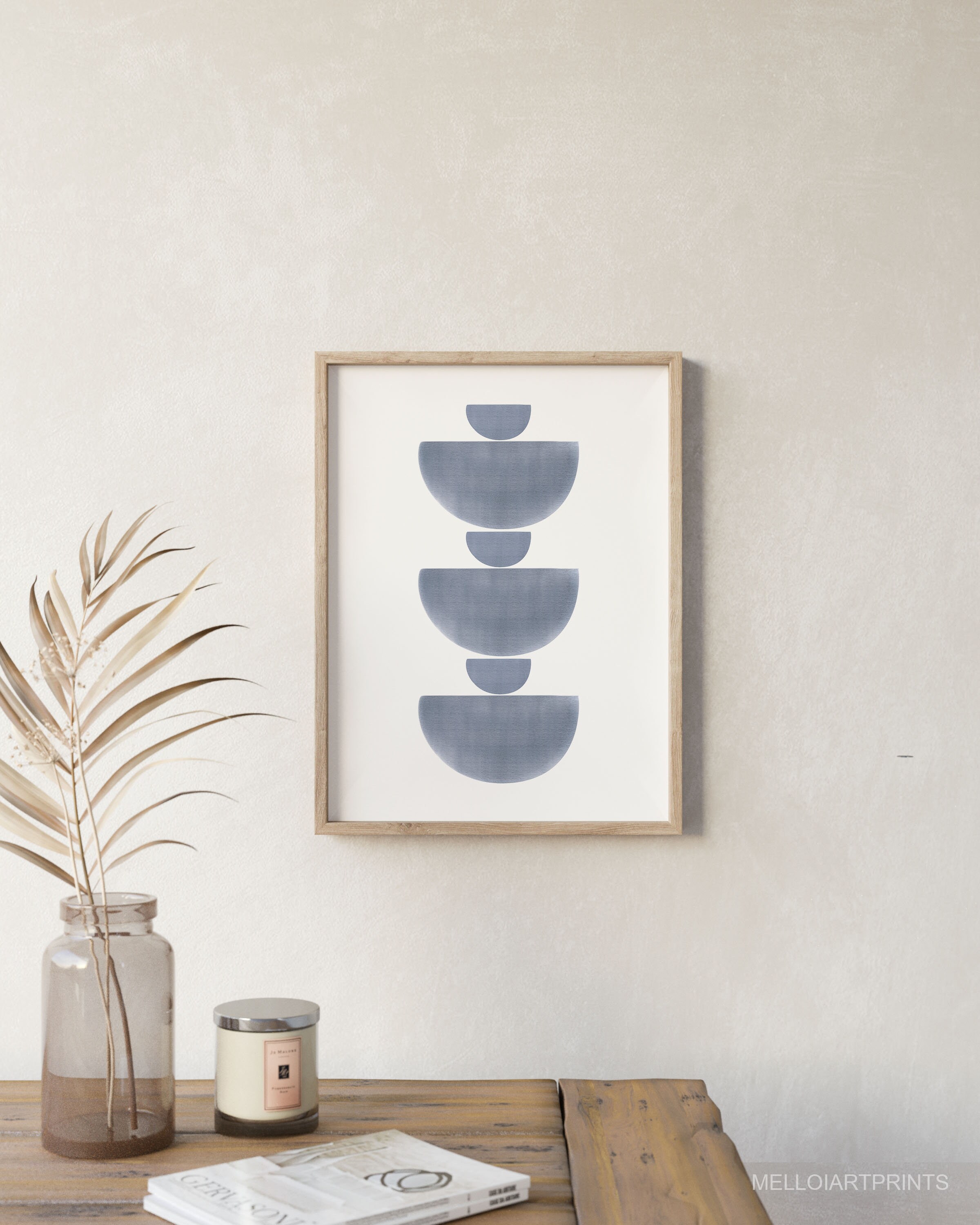 Blue Semi Circle Print Geometric Art Blue White Wall Art | Etsy