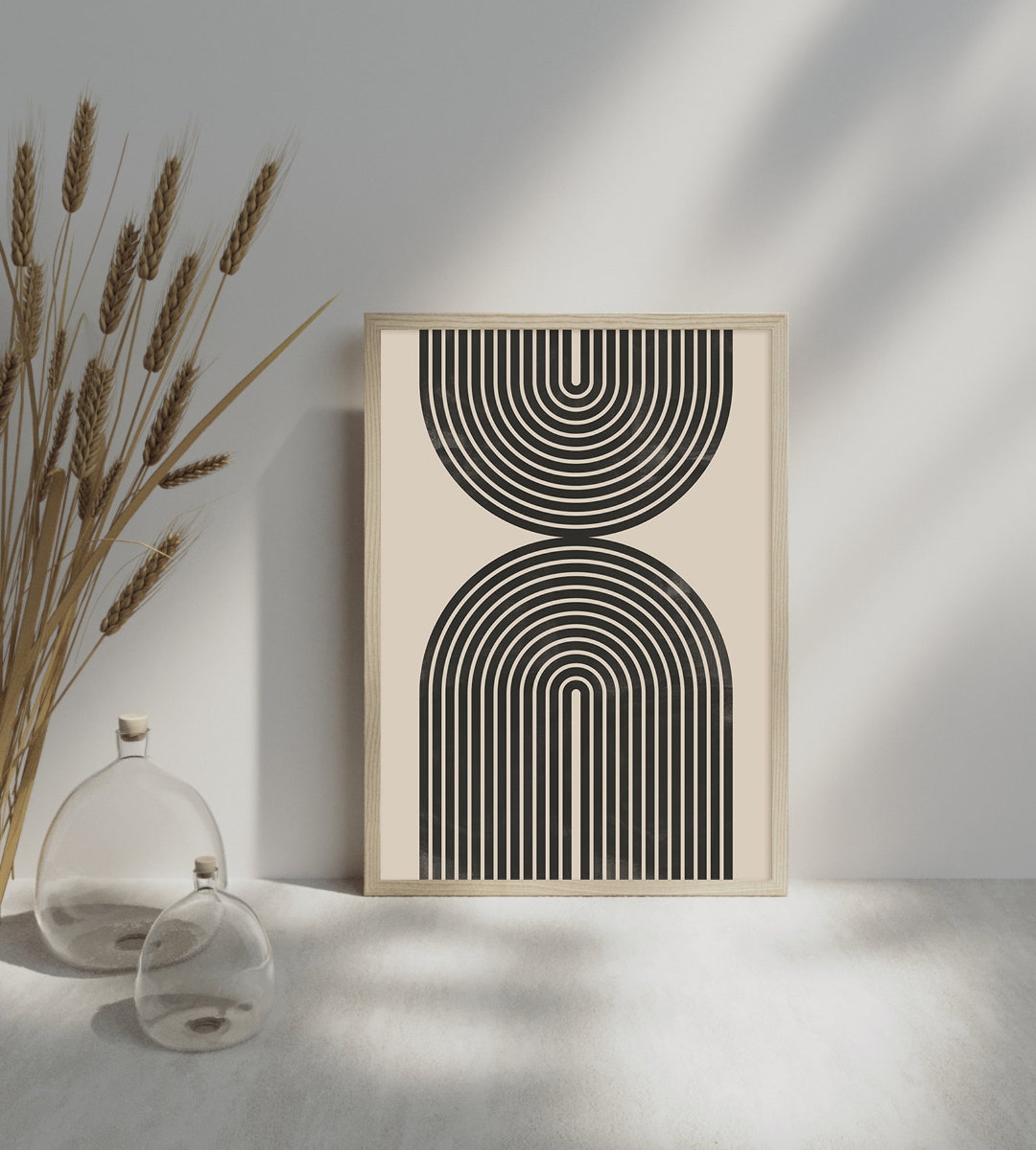 Beige Black Arch Print Mid Century Arch Line Art Modern | Etsy