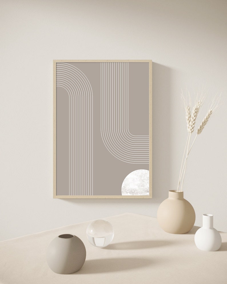 White Geometric Line Art Mid Century Line Art Modern | Etsy