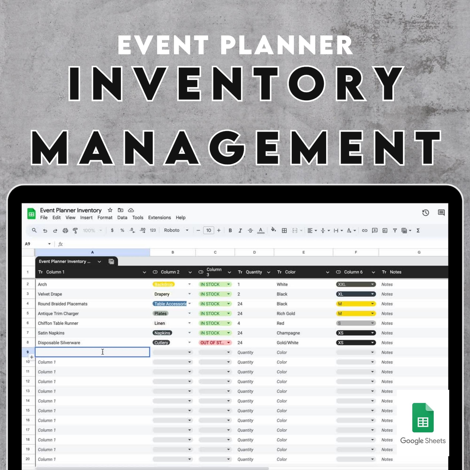 Event Planner Inventory Tracker: Google Sheets Template - Etsy