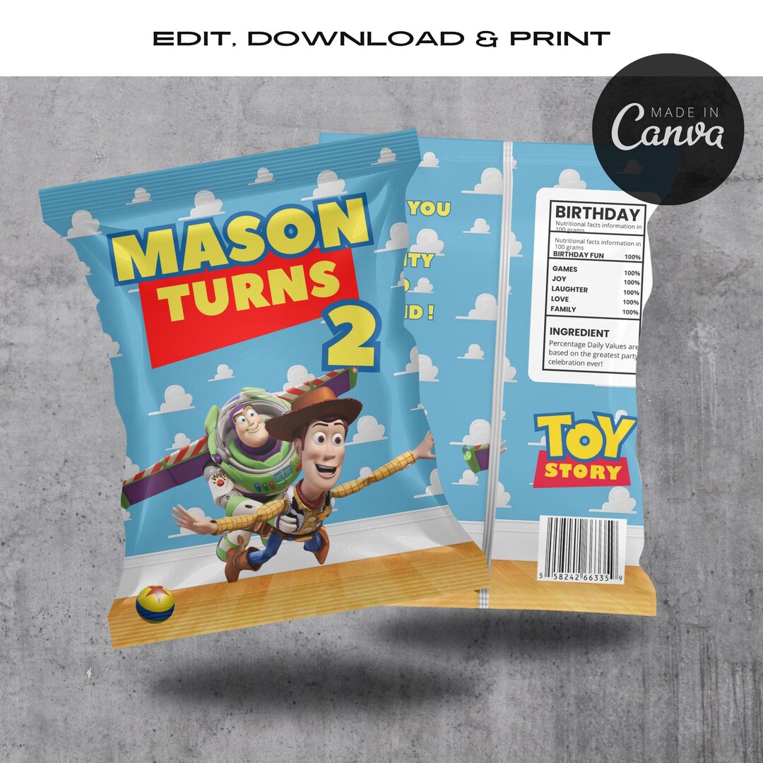 Toy Story Favor Chip Bags, Custom Chip Bags, Printable Toy Story ...