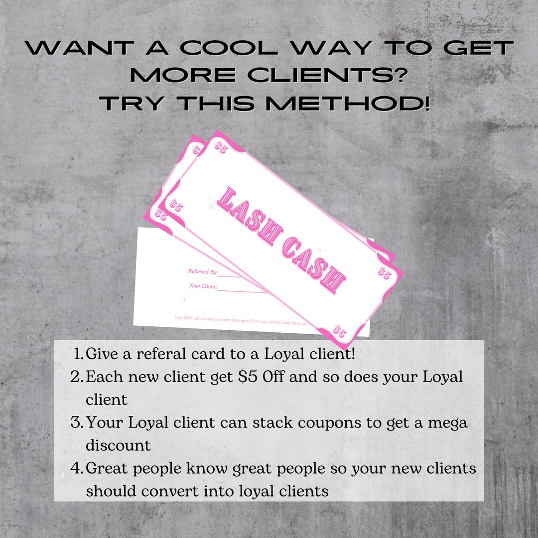 Lash Cash Referral Cards: Client Loyalty Certificates (digital Download ...