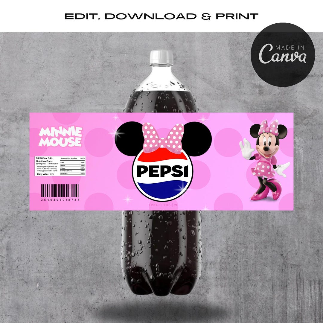 Minnie Mouse Birthday Party Bottle Label Minnie Pink 2L Bottle Wrapper ...