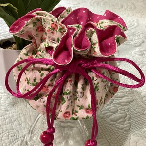 Travel Jewelry or Make up Drawstring Pouch - Tiny Pink Petals - 14.99 W ...